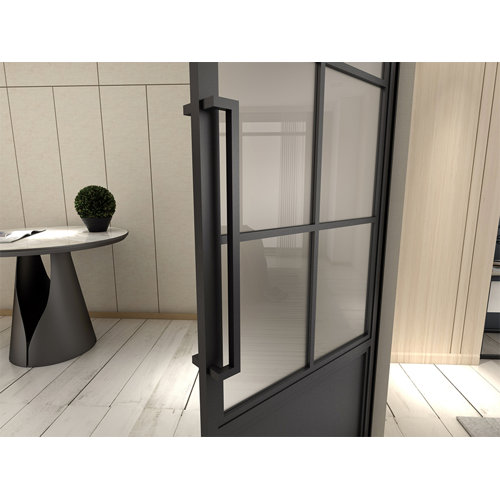 Calhome Glass Black Steel Frame Prehung Interior Door With Door Handle And Reviews Wayfair